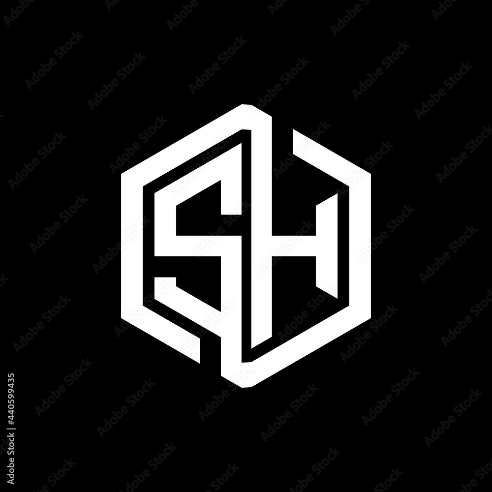 SH letter logo design with black background in illustrator, vector logo ...