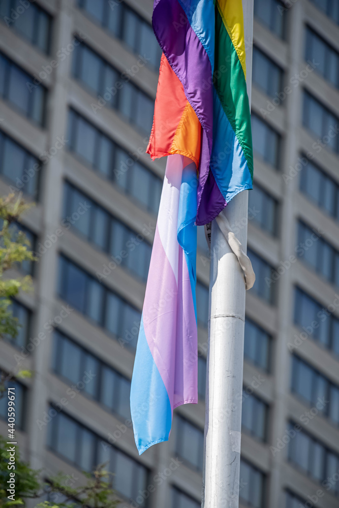 The pride flag at Nathan Phillips Square. The pride flag on a pole at ...