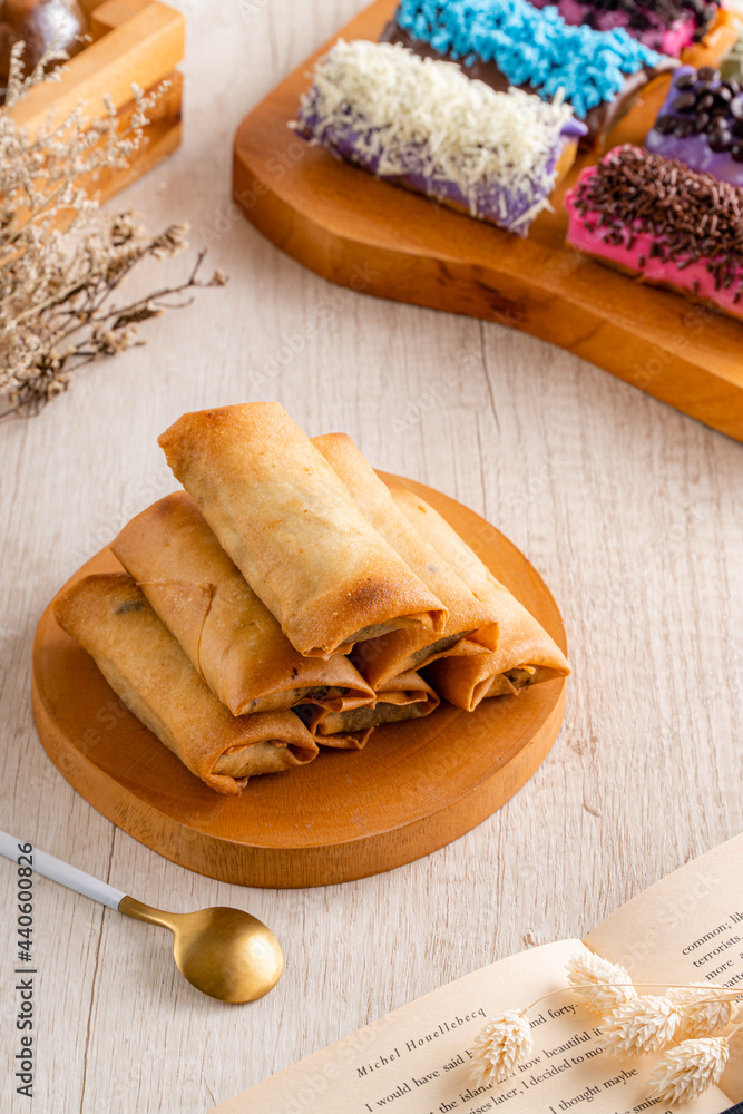 Piscok or banana chocolate is traditional snacks from Indonesia. made ...
