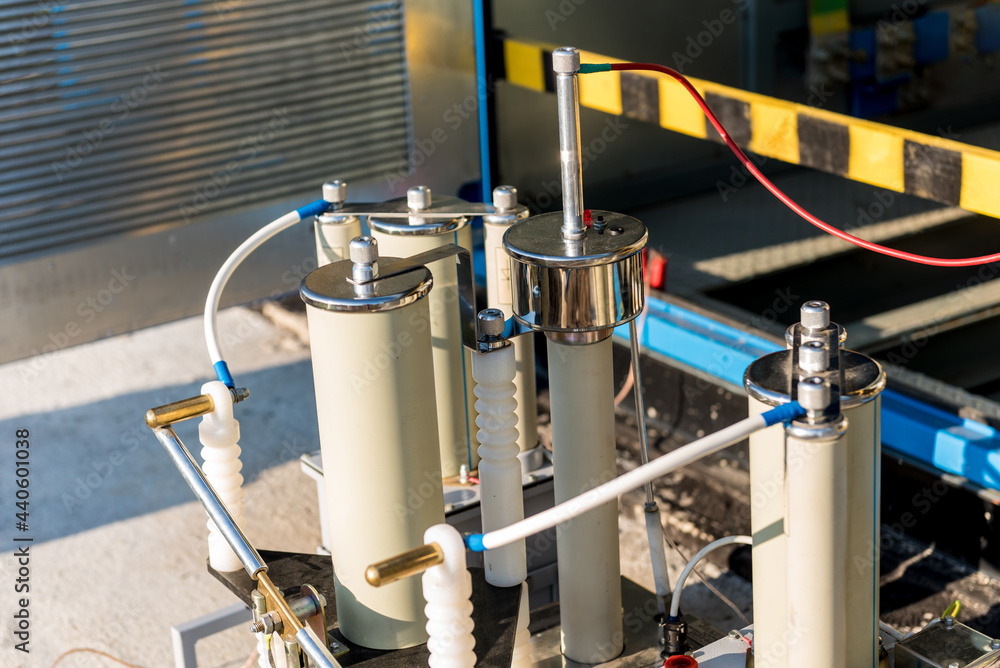 Execution of electrical measuring works on the power transformer Stock ...