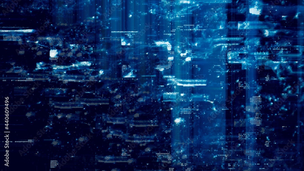 Ilustrace „Defected Blue HUD interface 3D Illustration with abstract ...