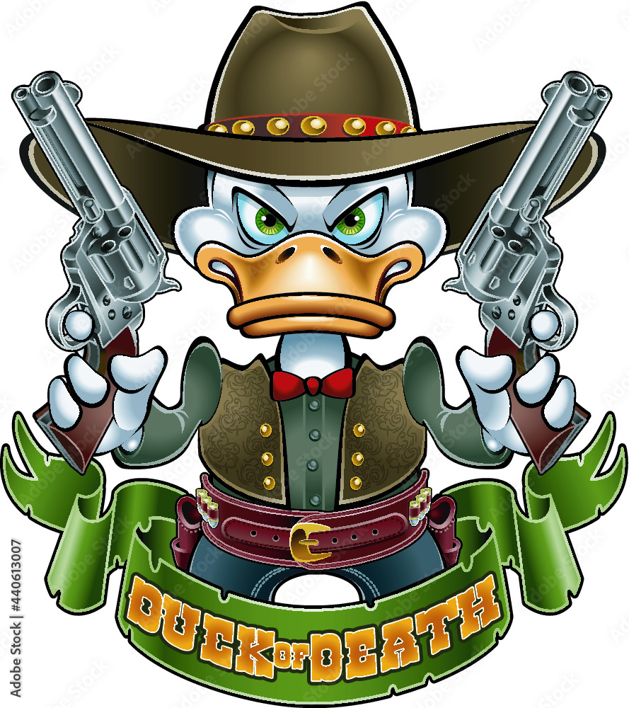 cartoon wild west duck holding guns Stock Vector | Adobe Stock