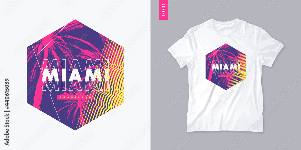 Miami Florida graphic t-shirt design with palm tress, summer print ...