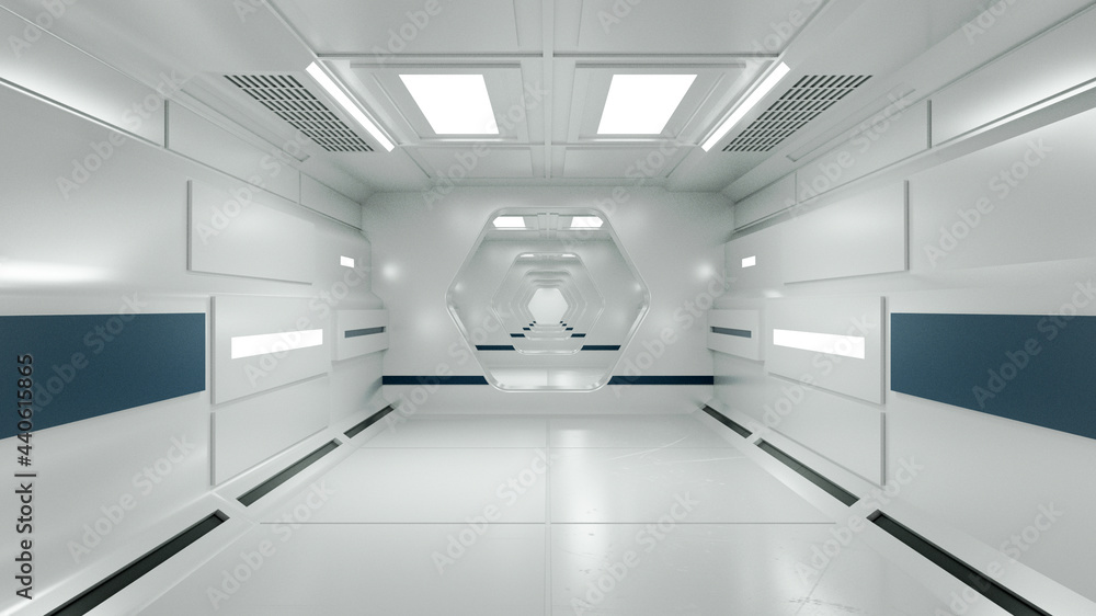 3d render. Futuristic hallway. Concept of modern architecture and ...