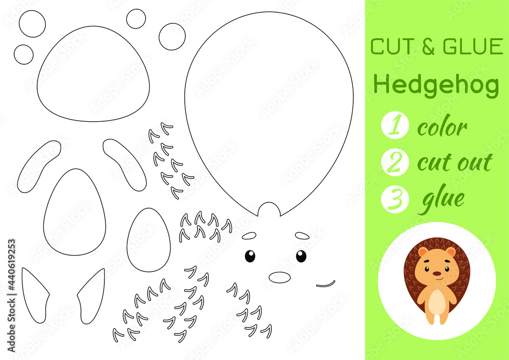 Color, cut and glue paper little hedgehog. Cut and paste crafts ...