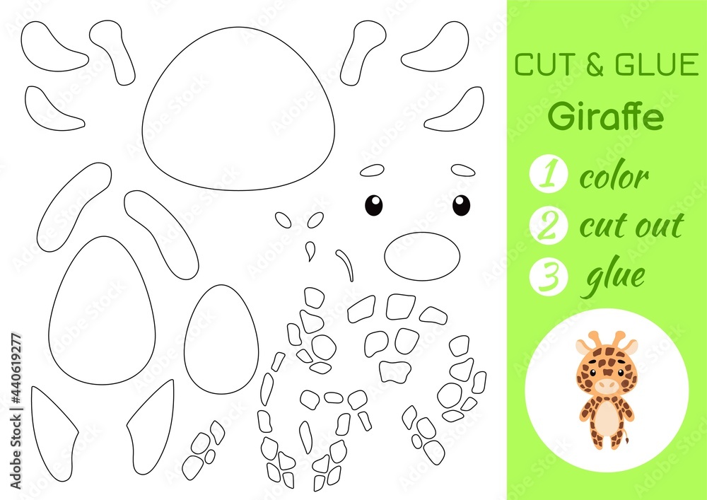 Color, cut and glue paper little giraffe. Cut and paste crafts activity ...