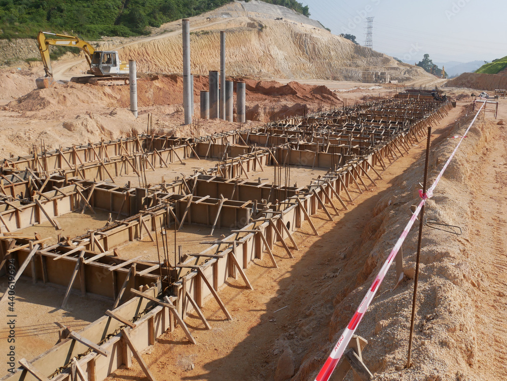 PENANG, MALAYSIA -MARCH 7, 2021: Building ground beam under ...
