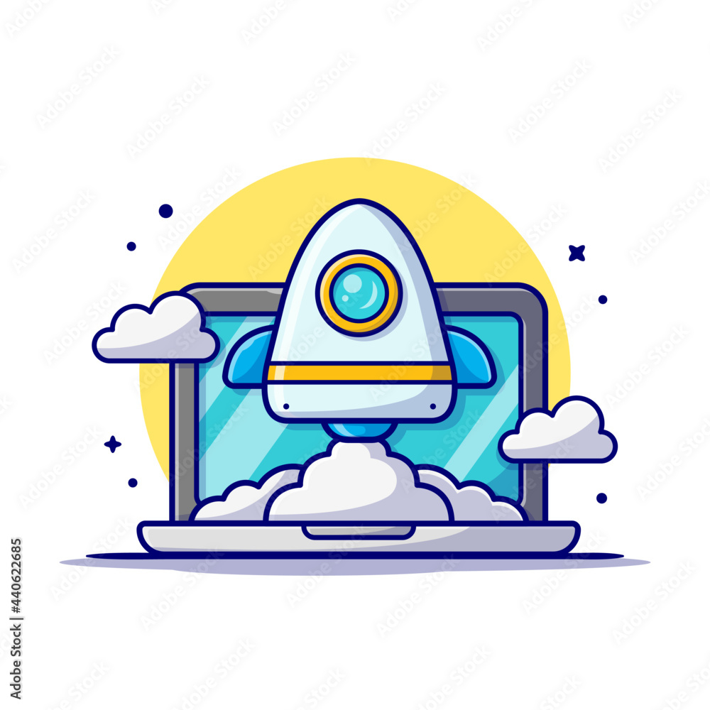 Start Up Rocket Launch Cartoon Vector Icon Illustration. Technology ...