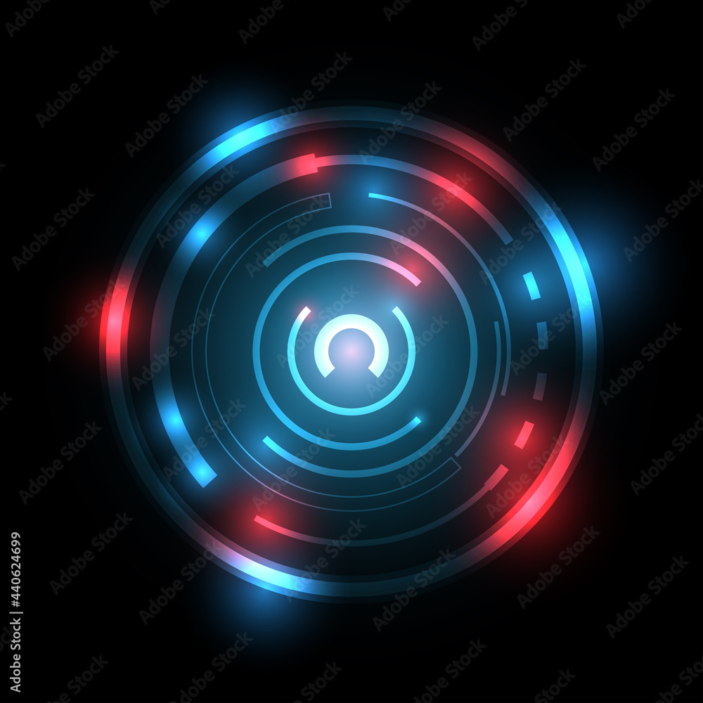 Abstract red and blue glow technology circle shining on infinite space ...