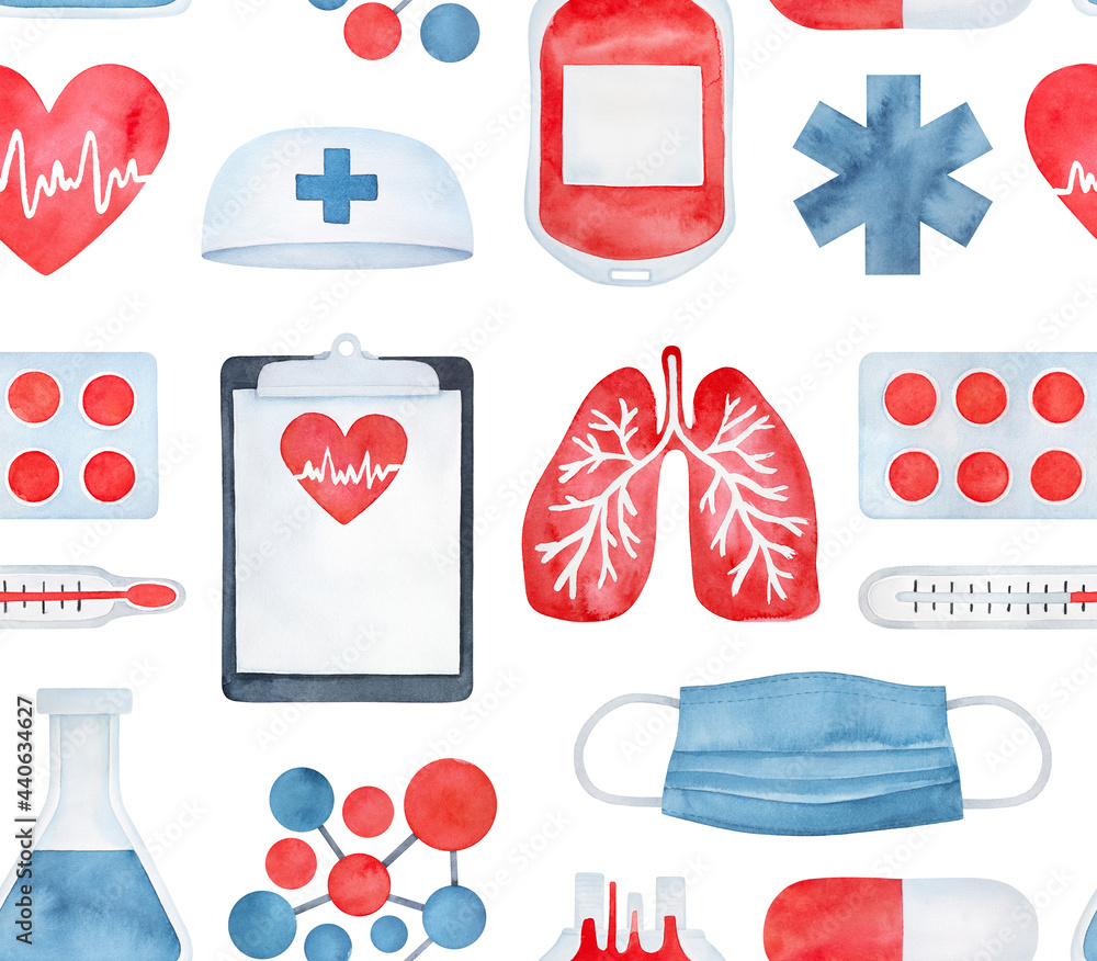 Seamless repeatable hand drawn pattern on Medical Theme. Creative ...