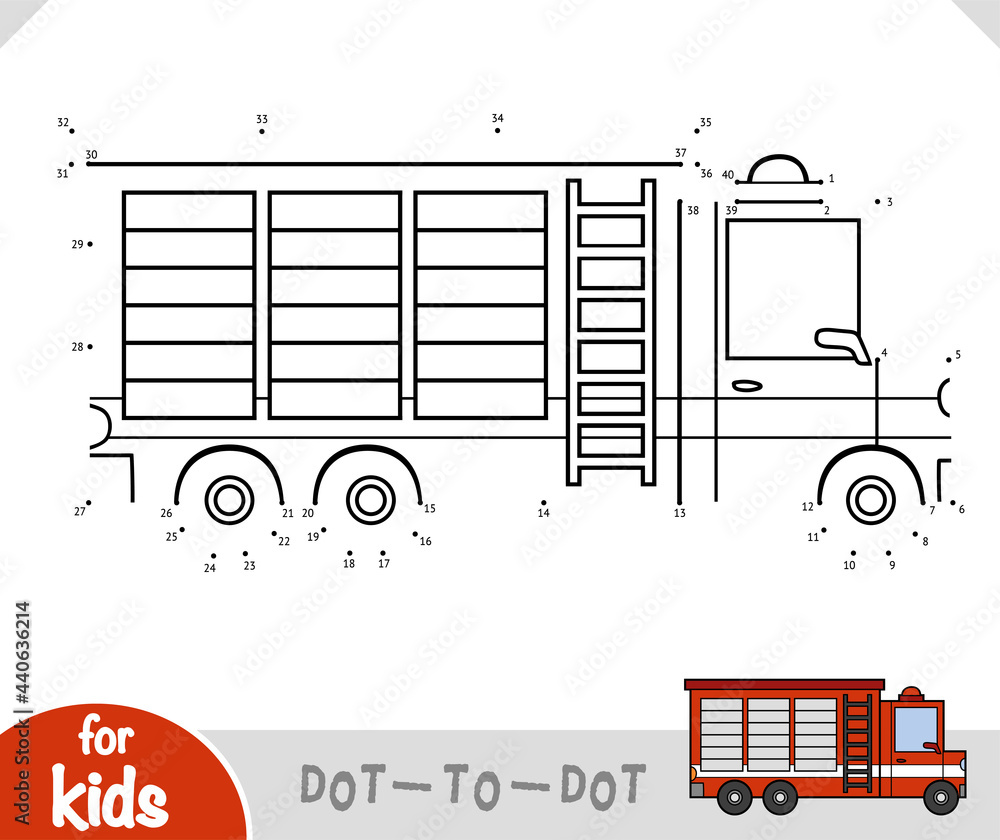 Numbers game, education dot to dot game for kids, Fire engine Stock ...