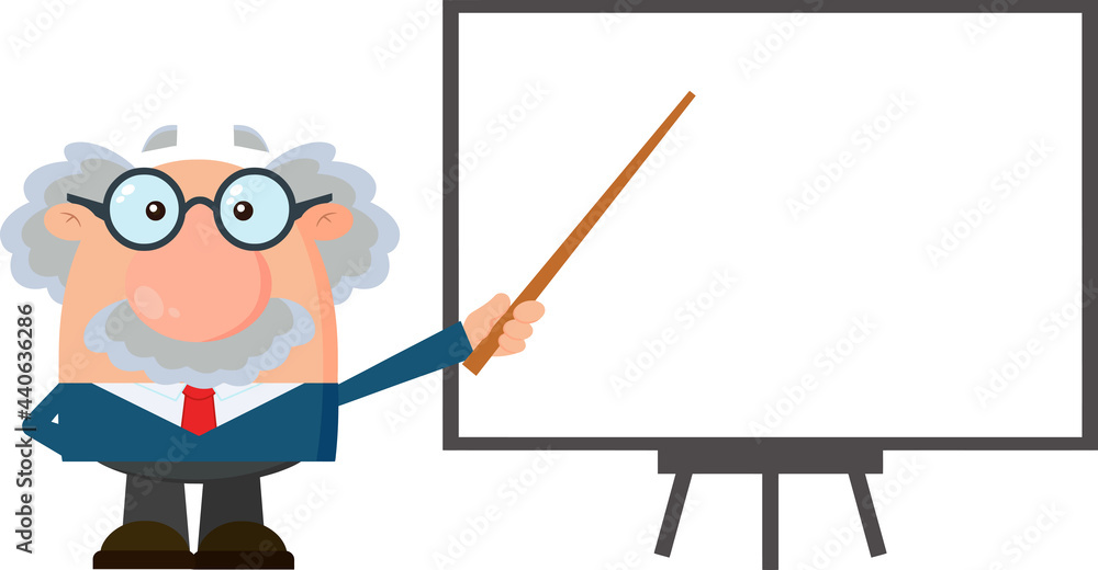 Professor Or Scientist Cartoon Character With Pointer Presenting On A ...