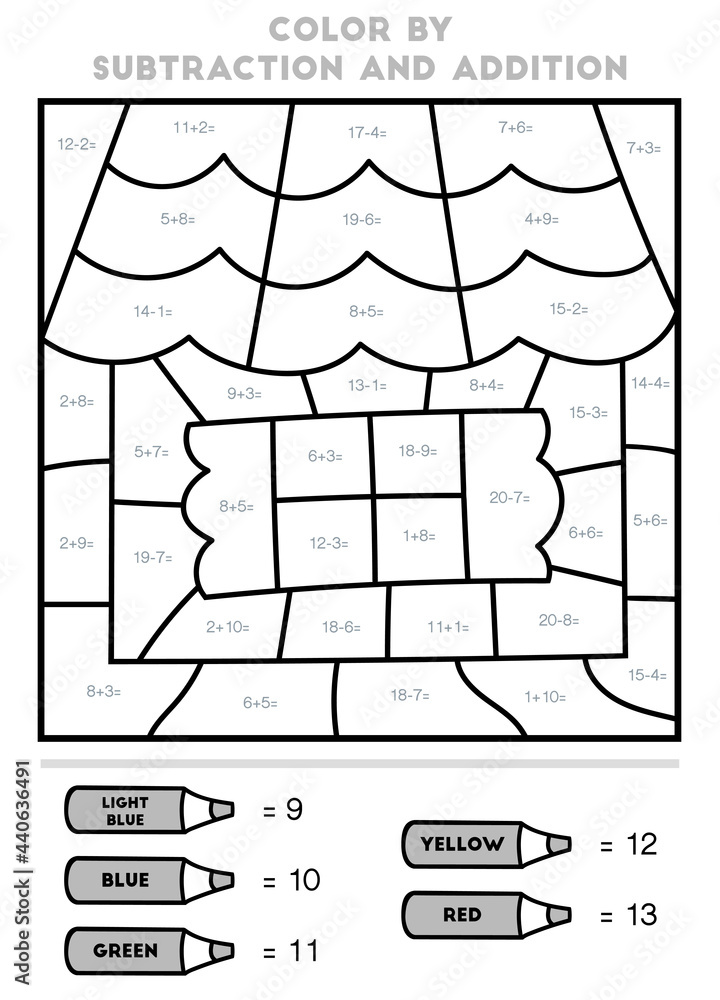 Color by addition and subtraction, education game for kids, House Stock ...