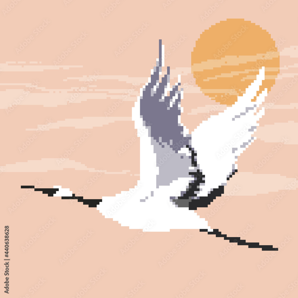 Pixel crane bird. Pixel bird. Pixel art 8 bit vector Stock-Vektorgrafik ...