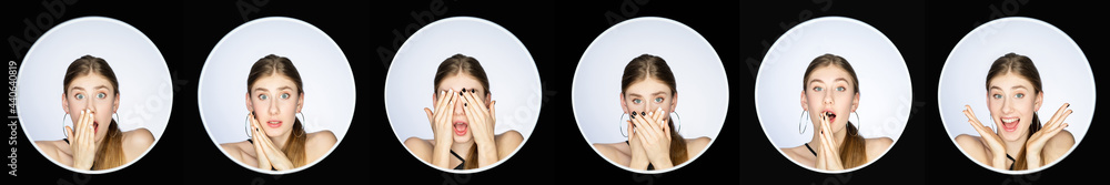 Surprised face collage. Emotion collection. Portrait panorama. Shocked ...