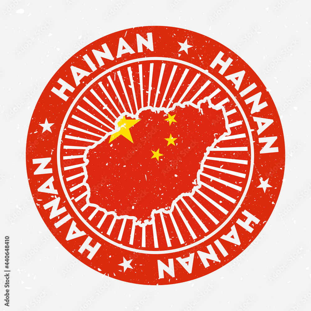 Hainan round stamp. Logo of island with flag. Vintage badge with ...