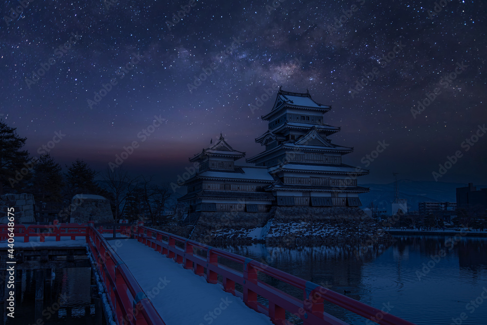 Old castle in japan. Matsumoto castle against night sky. Castle in ...