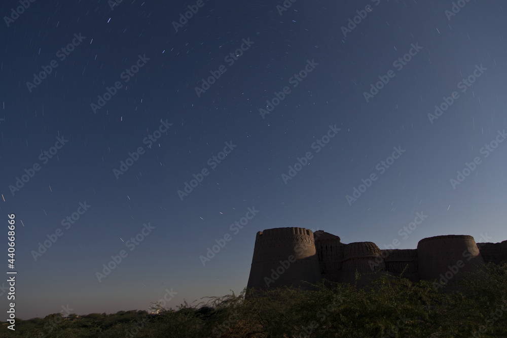 Mesmerizing starry sky over the Derawar Fort in Pakistan Stock Photo ...