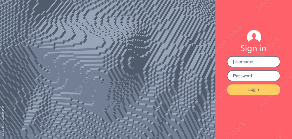 Abstract digital human head constructing from cubes. Login user ...