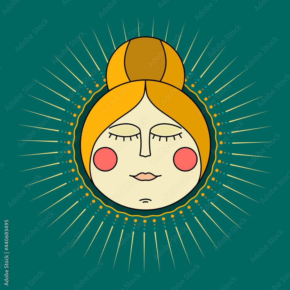 Sun face in pagan style as symbol of spring, summer, harvest and life ...