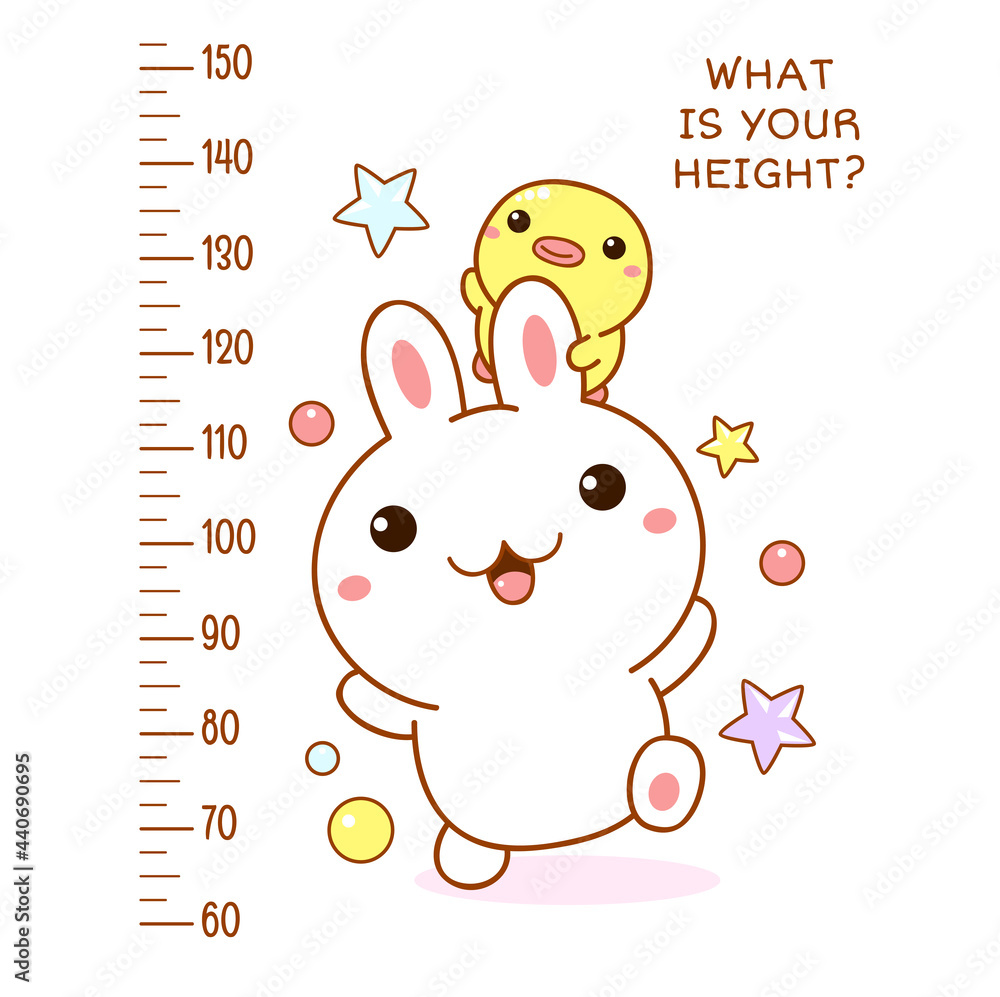 Height chart with kawaii bunny and duckling Stock Vector | Adobe Stock