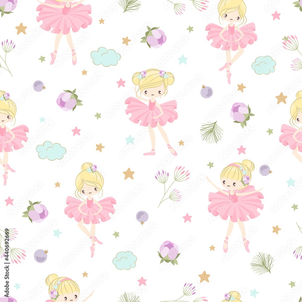 Seamless pattern with a Little Ballerina on a beautiful background ...
