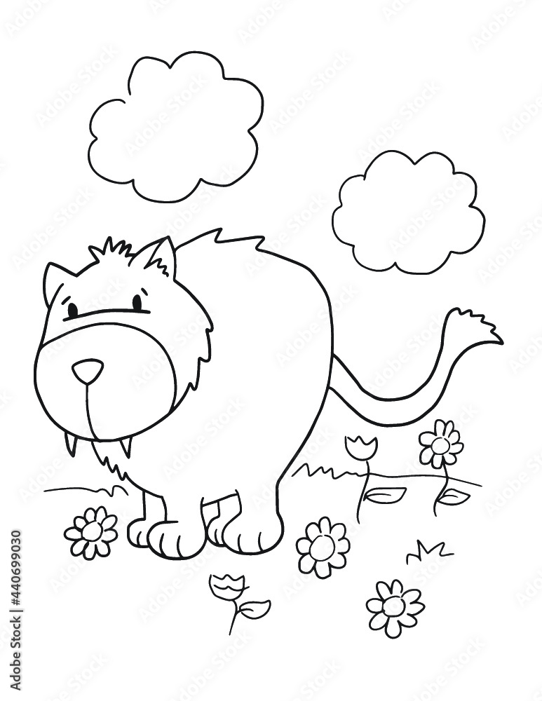wild lion coloring book page vector illustration art Stock Vector ...