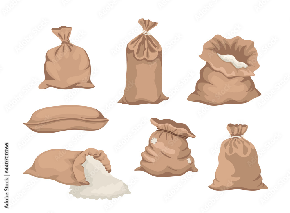 Cartoon Set of Sacks with Flour or Bags with Rice or Salt, Farm ...