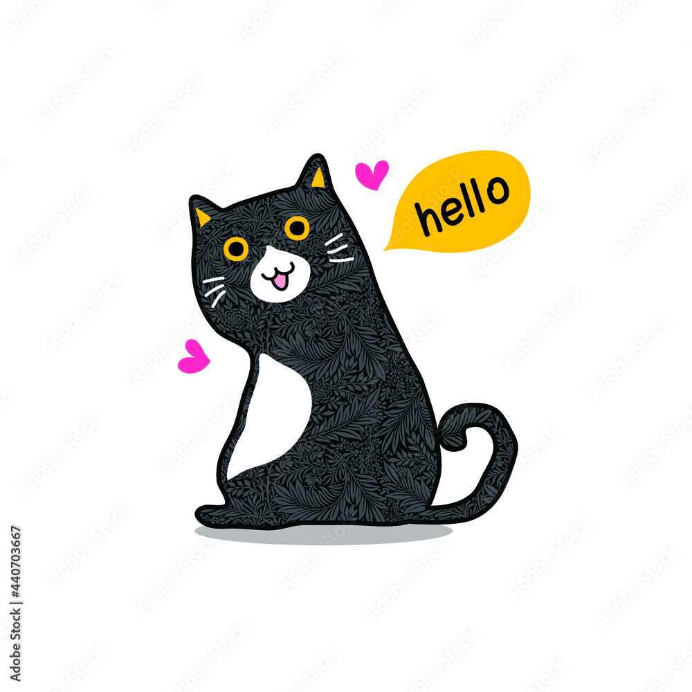vector cartoon style cute cat greeting hello Stock Vector | Adobe Stock