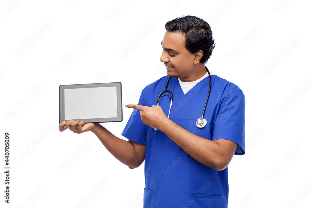 medicine, healthcare and technology concept - happy smiling indian ...