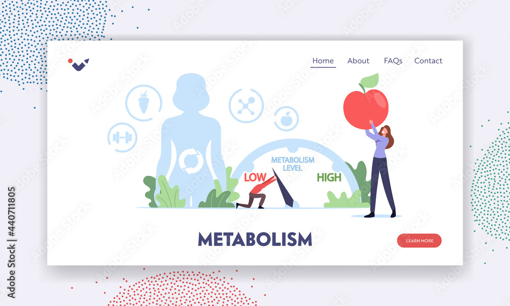 Human Metabolism Landing Page Template. Tiny Character Move Arrow to ...