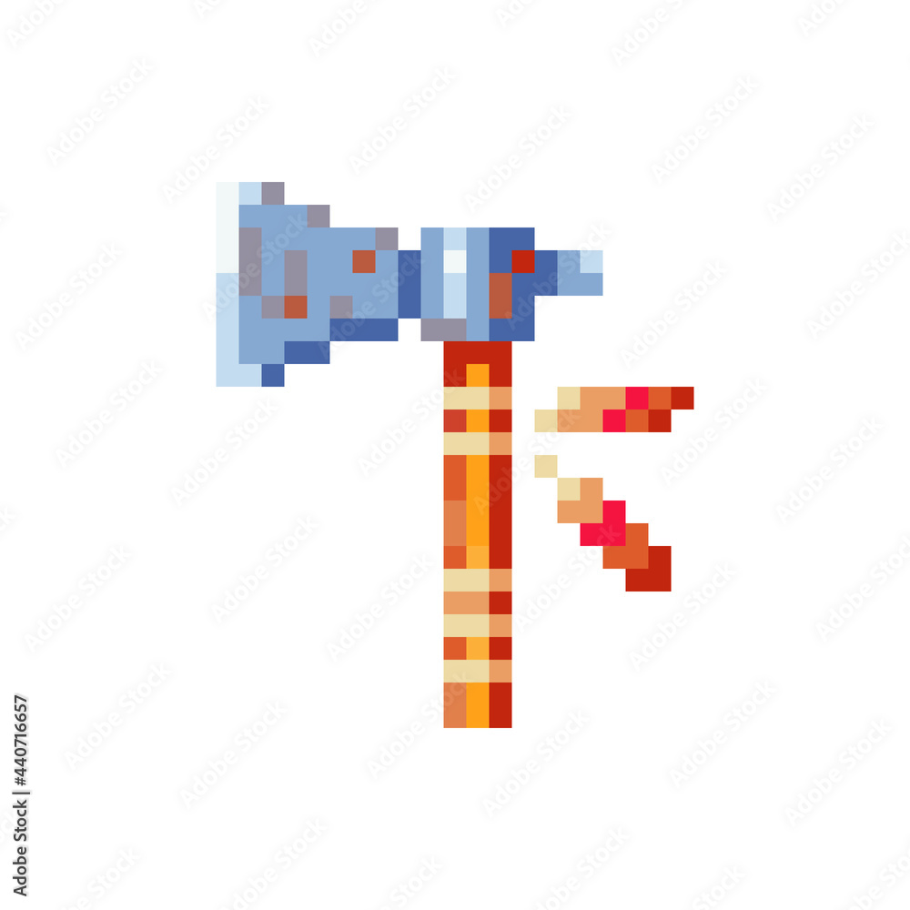 Indian weapon tomahawk pixel art icon, isolated vector illustration ...