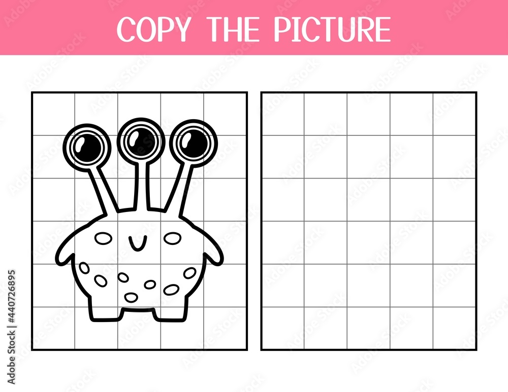 Copy the picture activity page for kids. Draw and color a cute alien ...