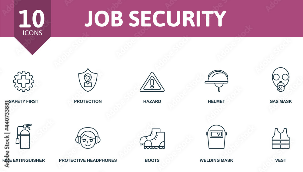 Job Security icon set. Contains editable icons work safety theme such ...