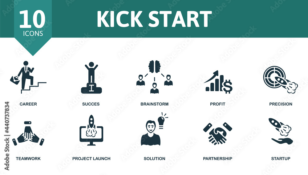 Kick Start icon set. Contains editable icons startup theme such as ...