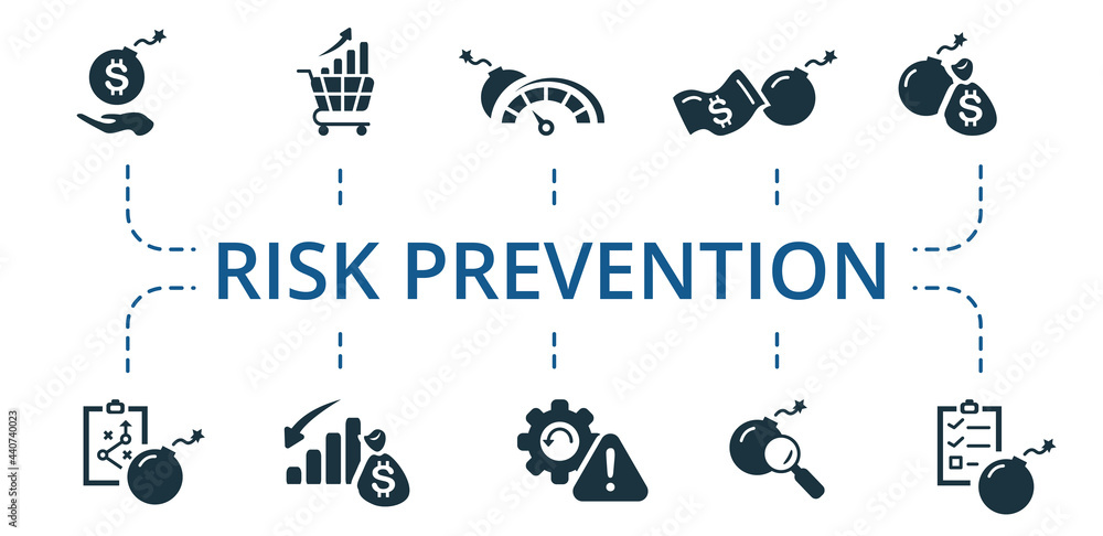 Risk Prevention icon set. Contains editable icons risk management theme ...
