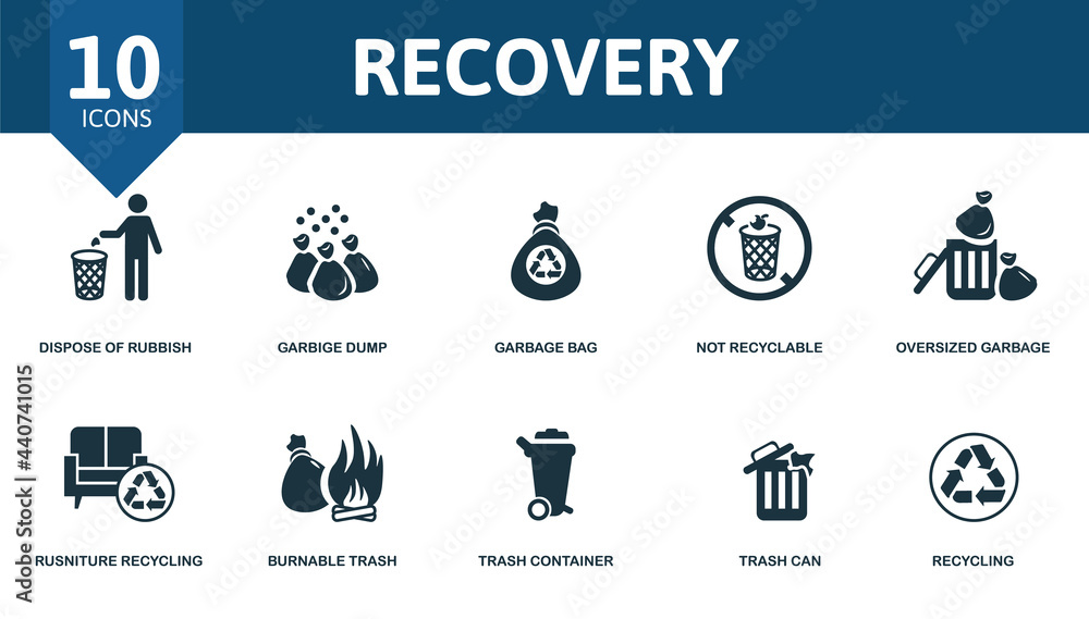 Recovery icon set. Contains editable icons recycling theme such as ...