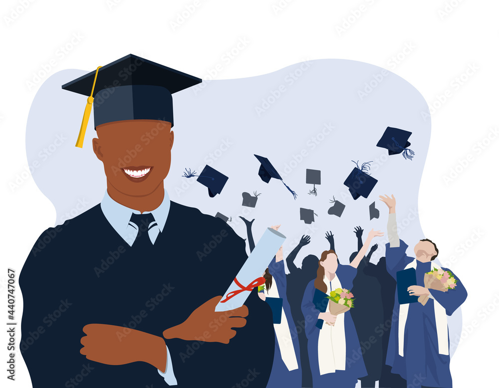 Student graduation set vector illustration. University female and male ...