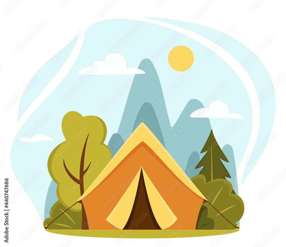Summer camp concept. Camping landscape. Sunny day landscape ...