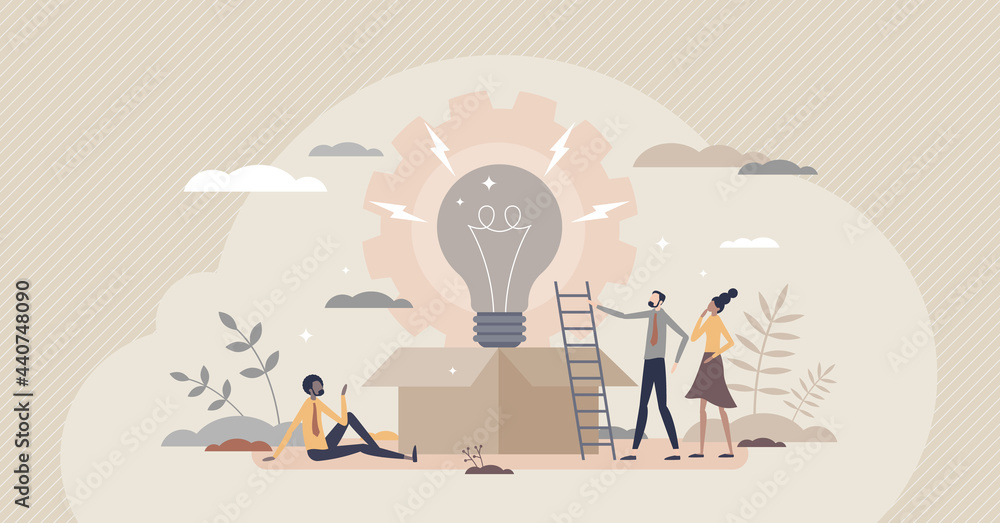 New product development scene and innovation improvement tiny person ...