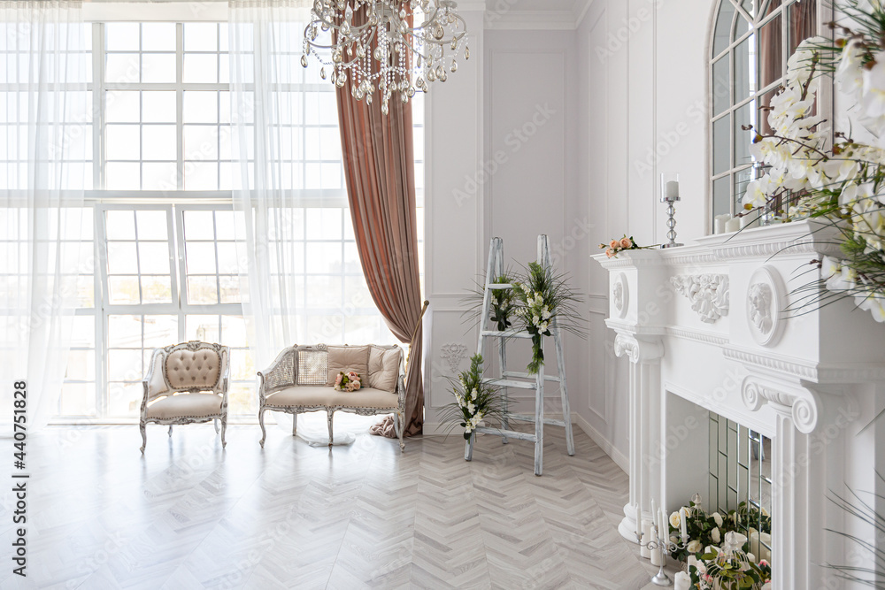 luxurious bright spacious guest room with beautiful chic furniture a ...