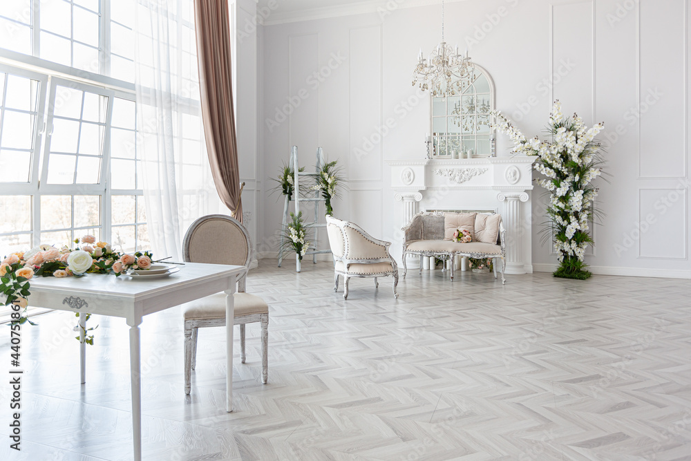 luxurious bright spacious guest room with beautiful chic furniture a ...