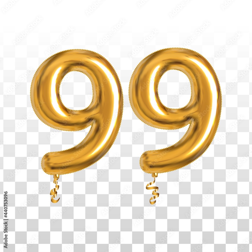 Vector realistic isolated golden balloon number of 99 for invitation ...