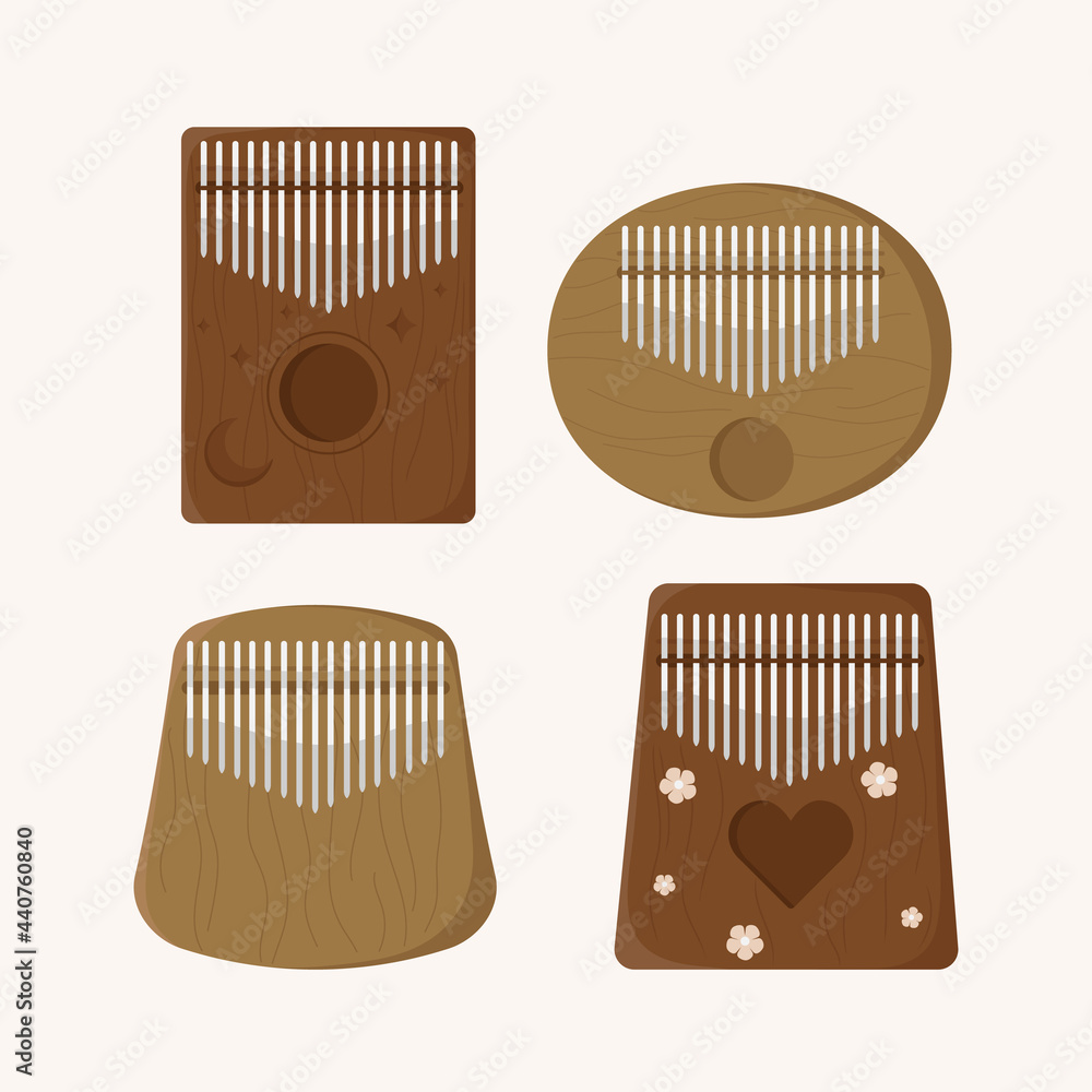 Set of kalimba. Mbira or thumb piano. African traditional musical ...