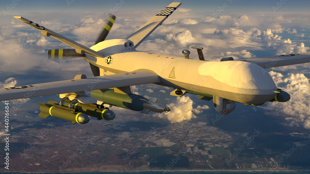 MQ-9 Reaper combat drone with weapons during a mission Stock Photo ...