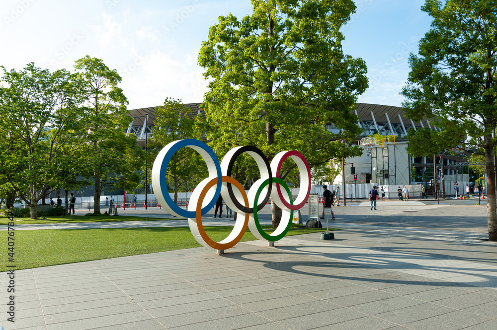 Shinjuku City, Tokyo, Japan - June 12, 2021: Olympic Rings in front of ...
