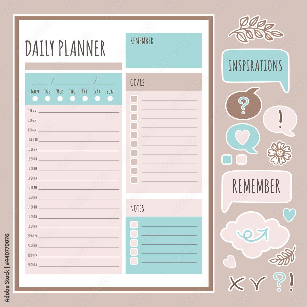 DAILY PLANNER Stickers Printable Page Template Schedule And Collection ...