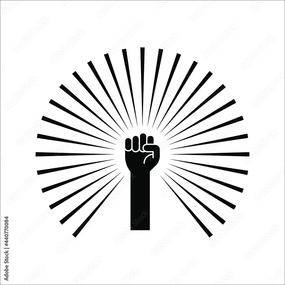 Black hand raised in a clenched fist icon. Freedom sign and protest ...