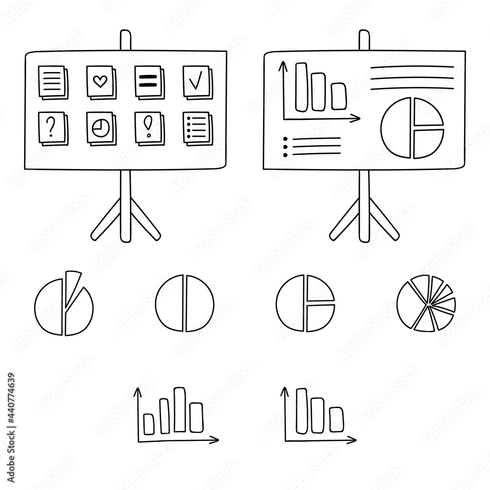 Cute hand drawn doodle set of chart, flipchart, diagram. Infographic ...