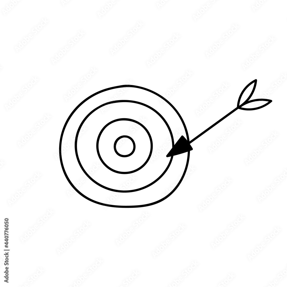 Cute hand drawn target with arrow on the edge in doodle style ...